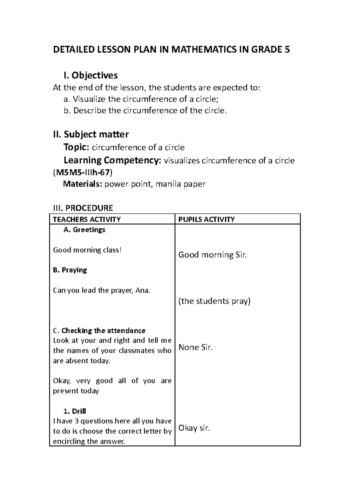 Detailed Lesson PLAN IN Mathematics IN Grade 5 Yolly - DETAILED LESSON ...