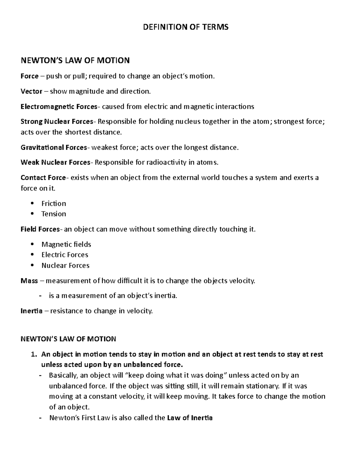 Definition OF Terms Physics DEFINITION OF TERMS NEWTON S LAW OF