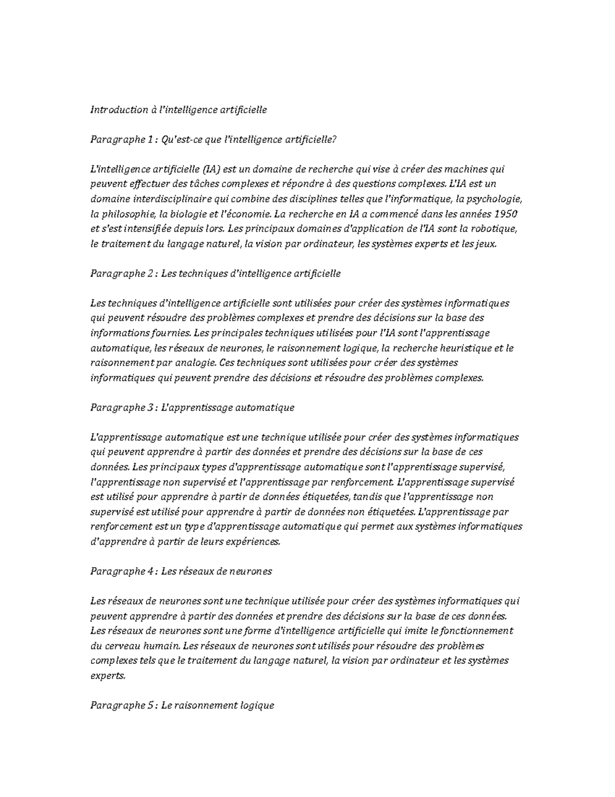 Introduction to Artificial Intelligence Notes de cours - Introduction à ...