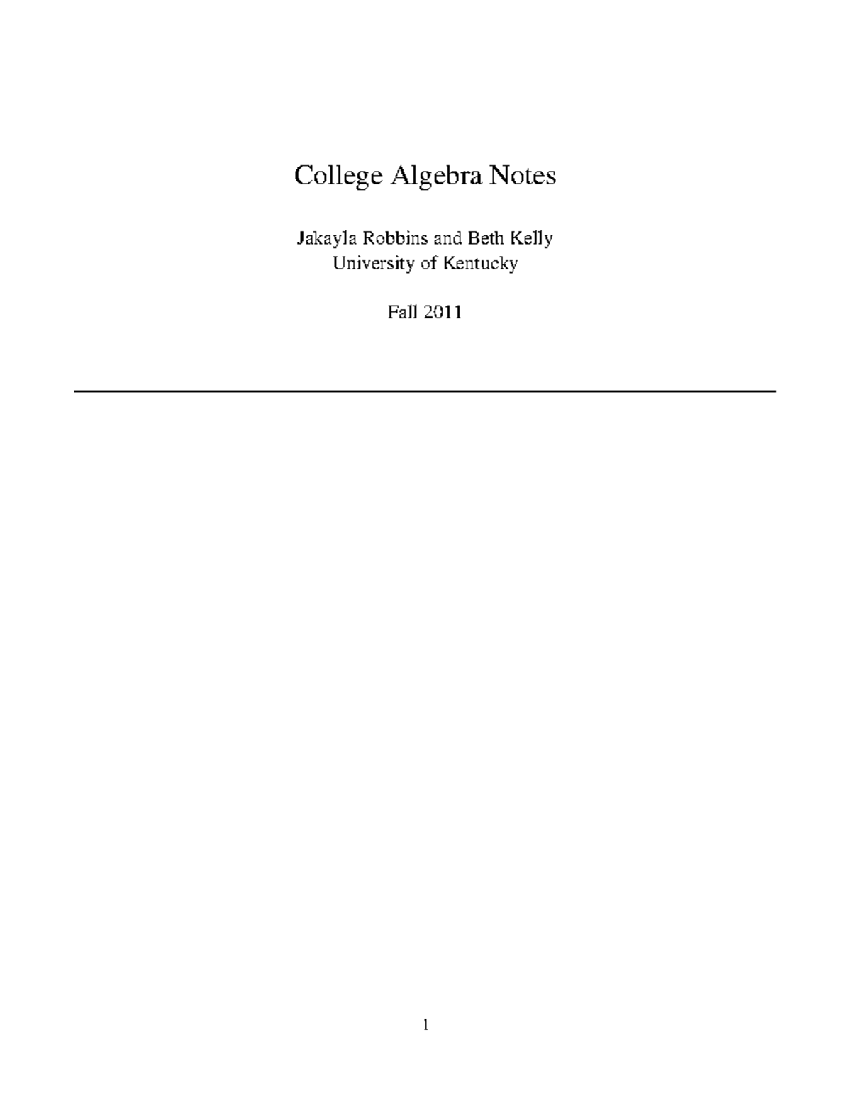 Lecture notes typed - College Algebra Notes Jakayla Robbins and Beth ...