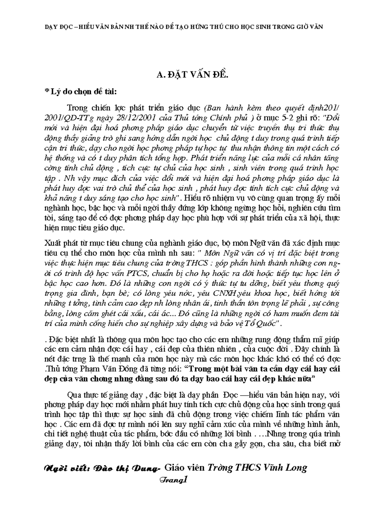 [123doc] - day-doc-hieu-van-ban - A. §Æt vÊn ®Ò. Lý do chän ®Ò tμi ...