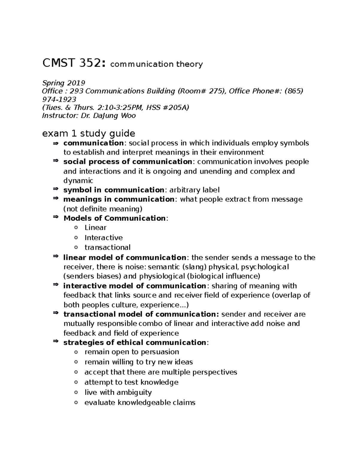 CMST 352 Com Theory exam 1 Study Guide - CMST 352: communication theory ...