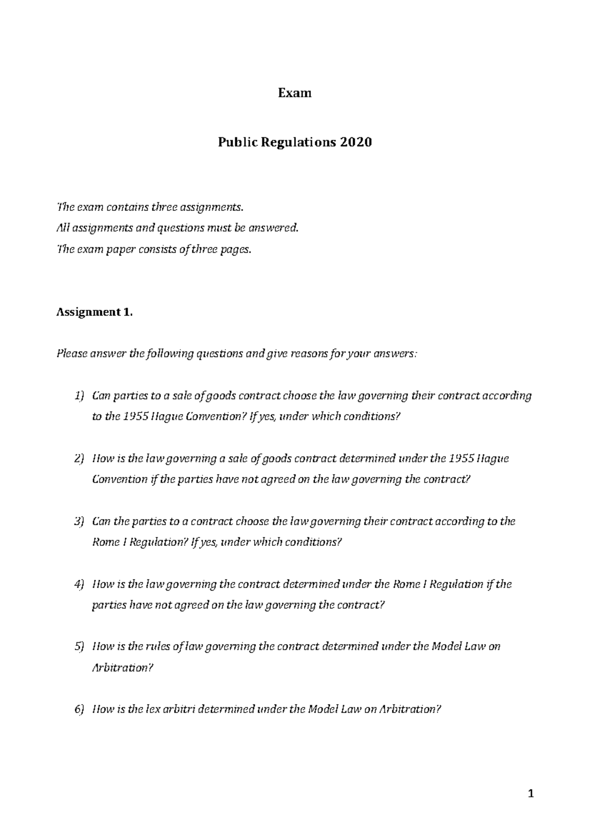 Pub Reg Exam 2020 - Exam questions March 2020 - 1 Exam Public ...