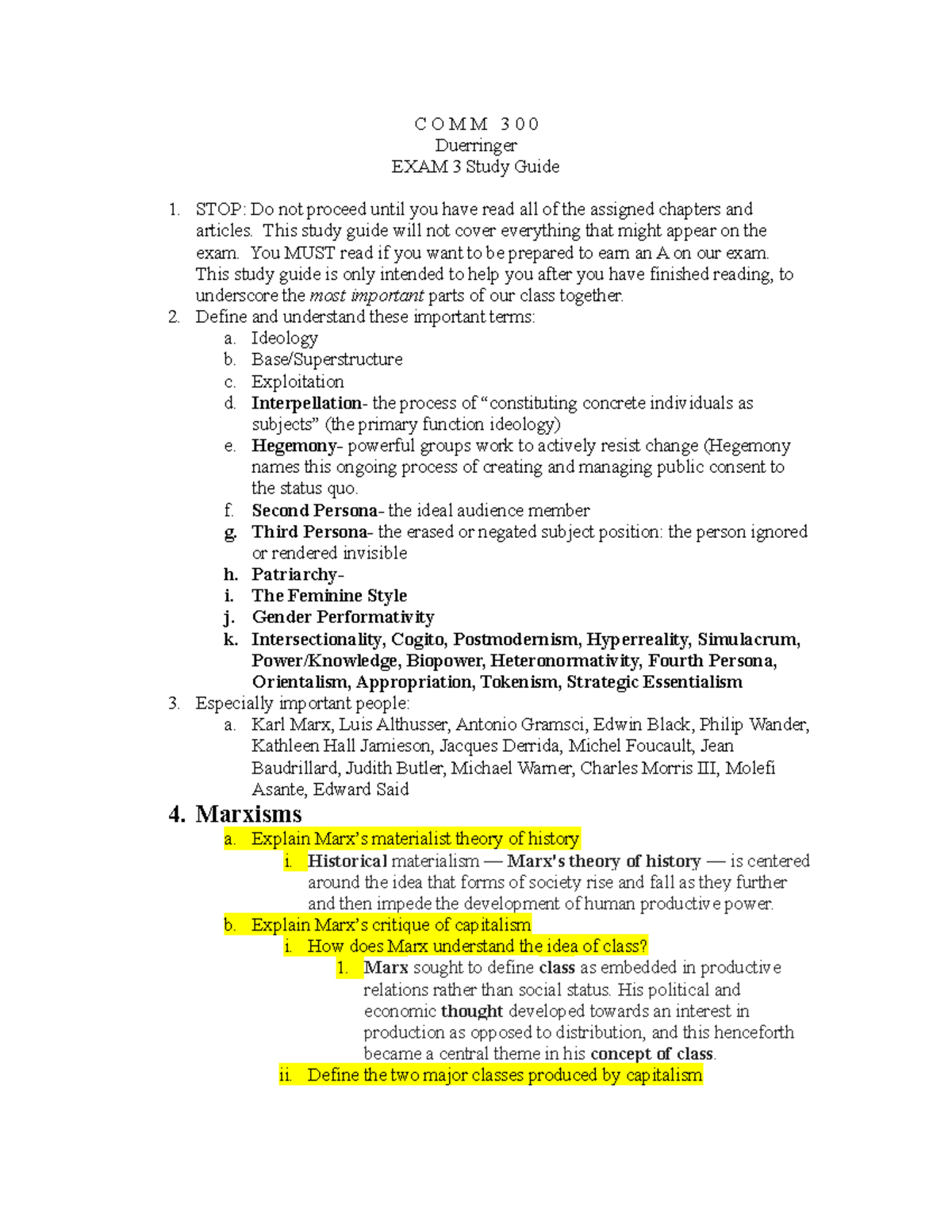 COMM300-Exam3-Study Guide 1 - C O M M 3 0 0 Duerringer EXAM 3 Study ...