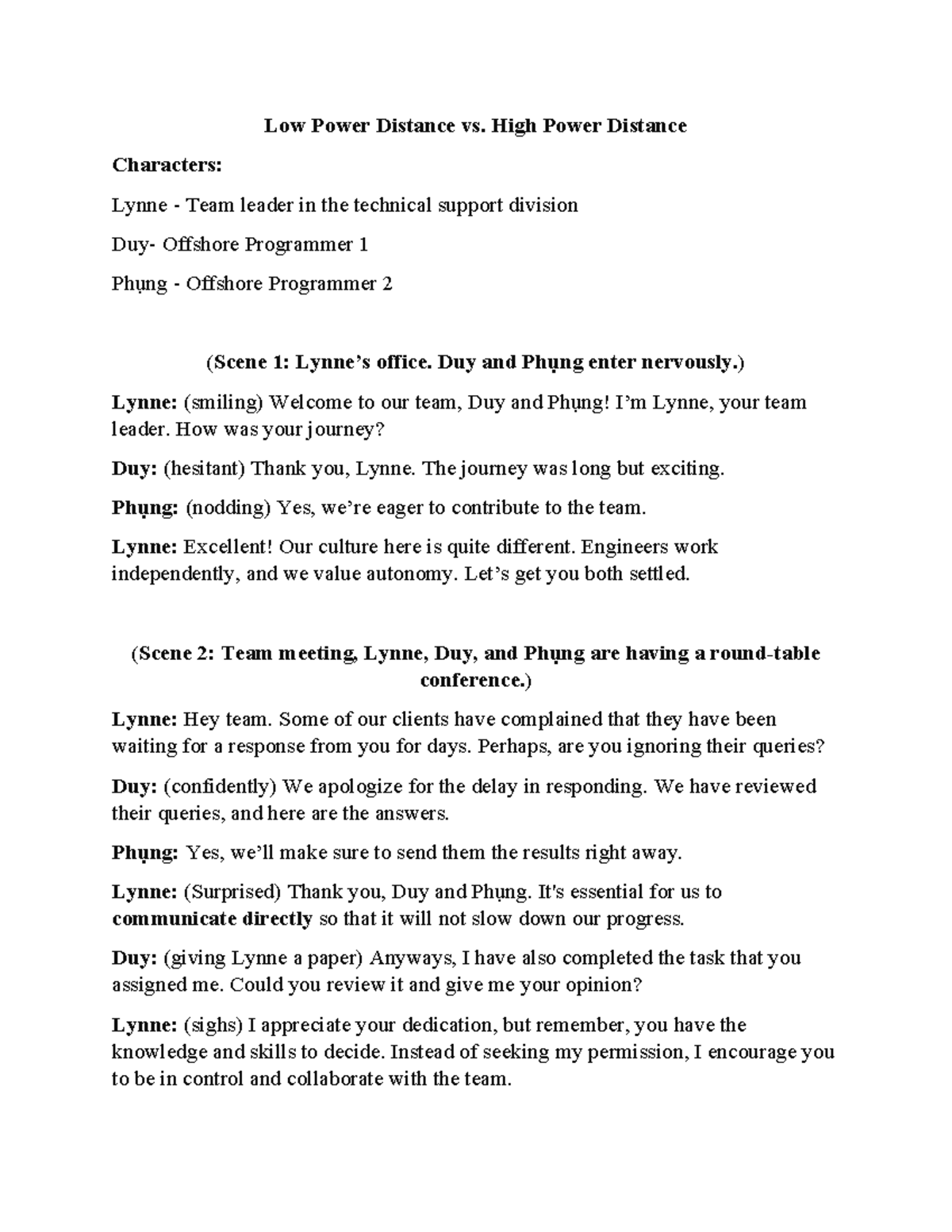 Acting Script - Gtlvh - Low Power Distance vs. High Power Distance ...