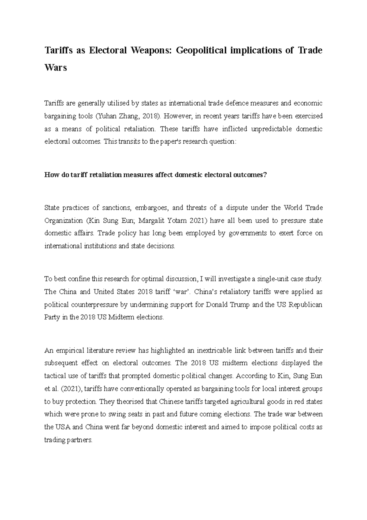 84/100 Final Assignment - Tariffs as Electoral Weapons: Geopolitical ...