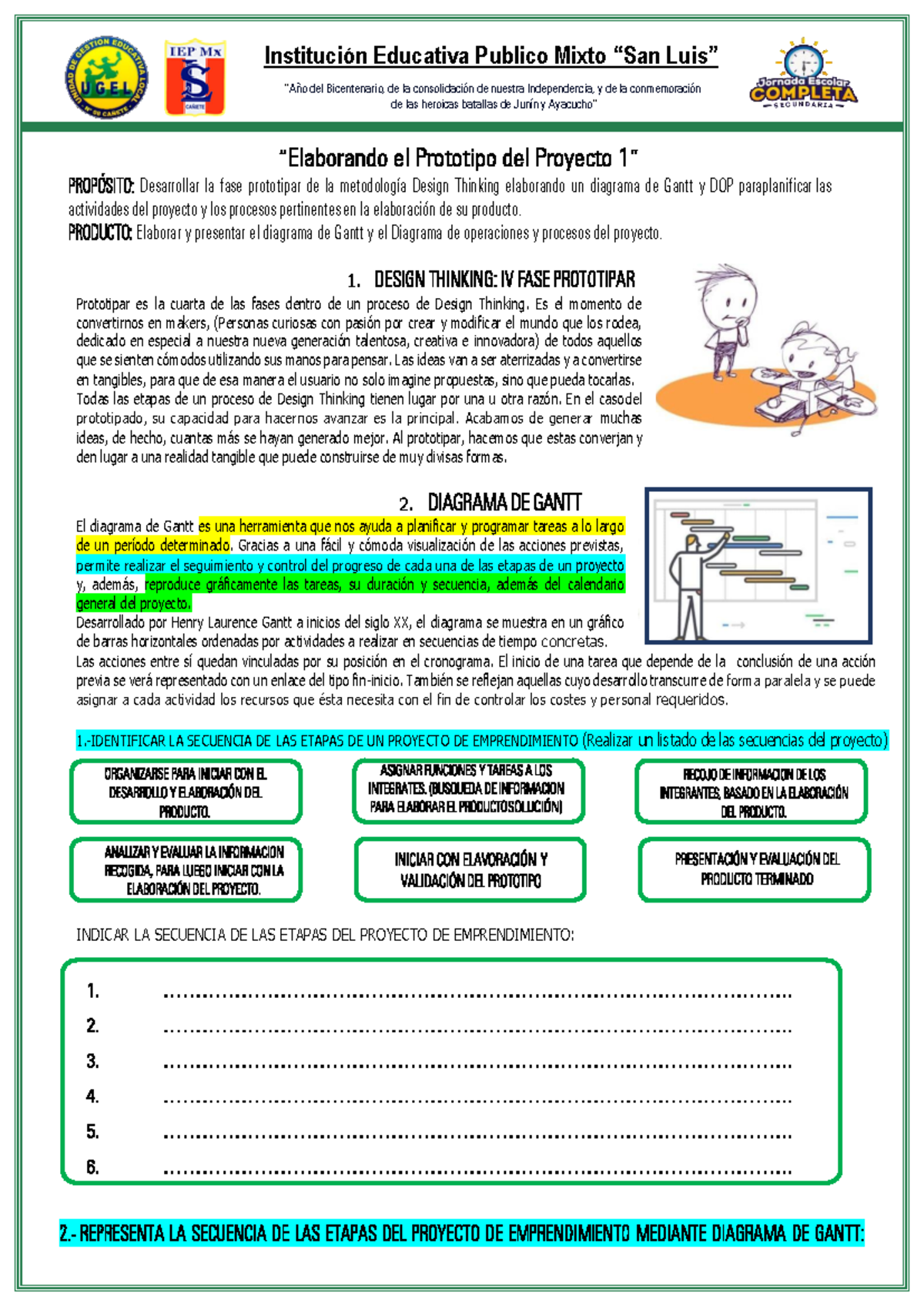 Ficha DE EPT- FASE Prototipar Diagrama DE Gantt - “Elaborando el Prototipo del Proyecto 1” - Studocu