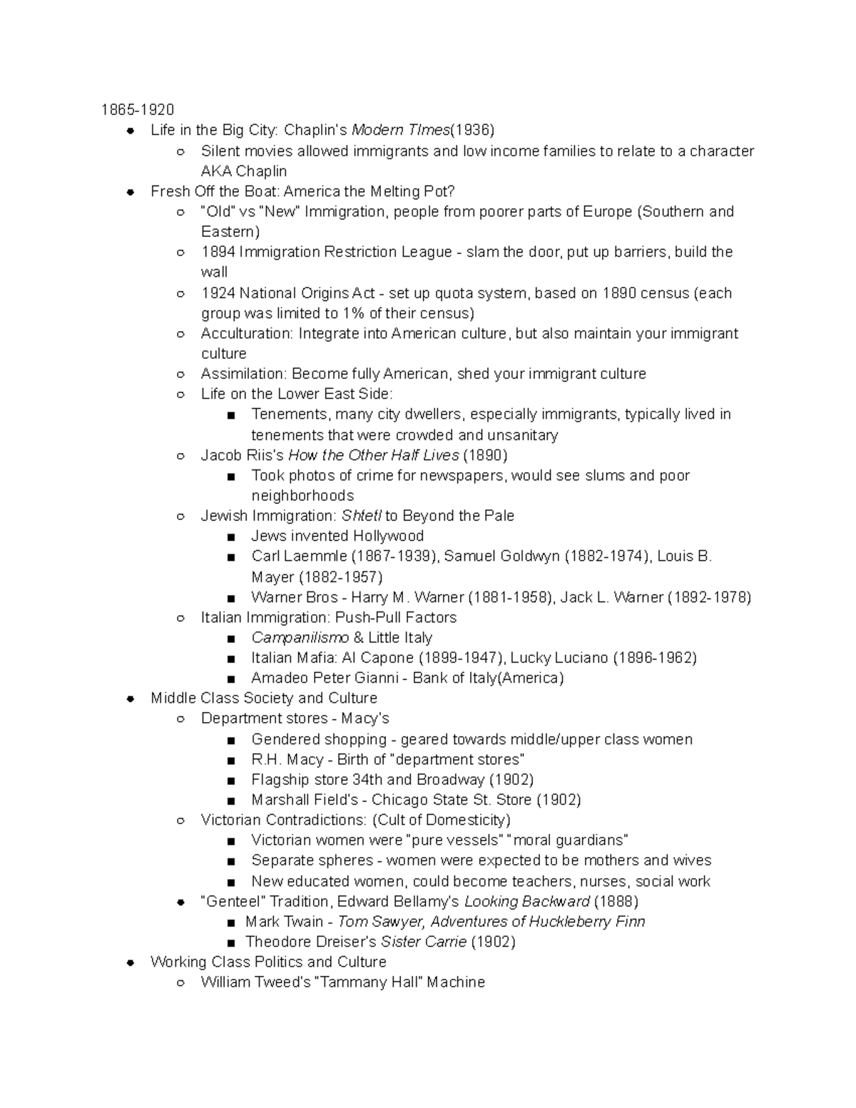 Chapter 4 Immigration and Urbanization - 1865- Life in the Big City ...