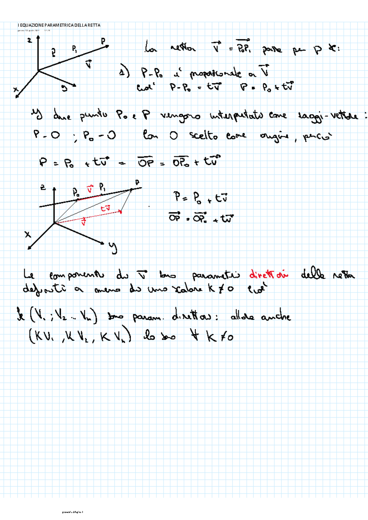 Algebra e geometria - I EQUAZIONE PARAMETRICA DELLA RETTA giovedì 18 aprile 2024 17: RETTE ...