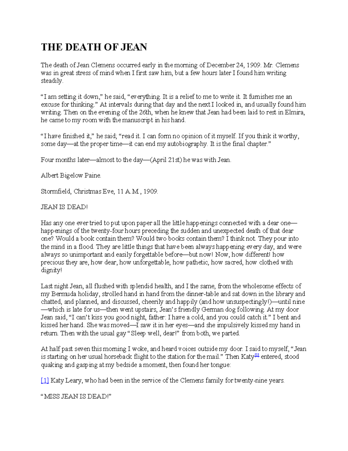 THE Death OF JEAN - THE DEATH OF JEAN The death of Jean Clemens ...