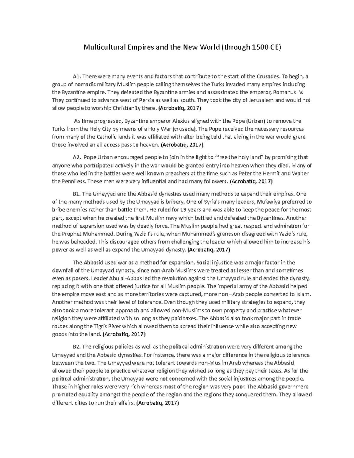 Task 3 - Grade: a - Multicultural Empires and the New World (through ...