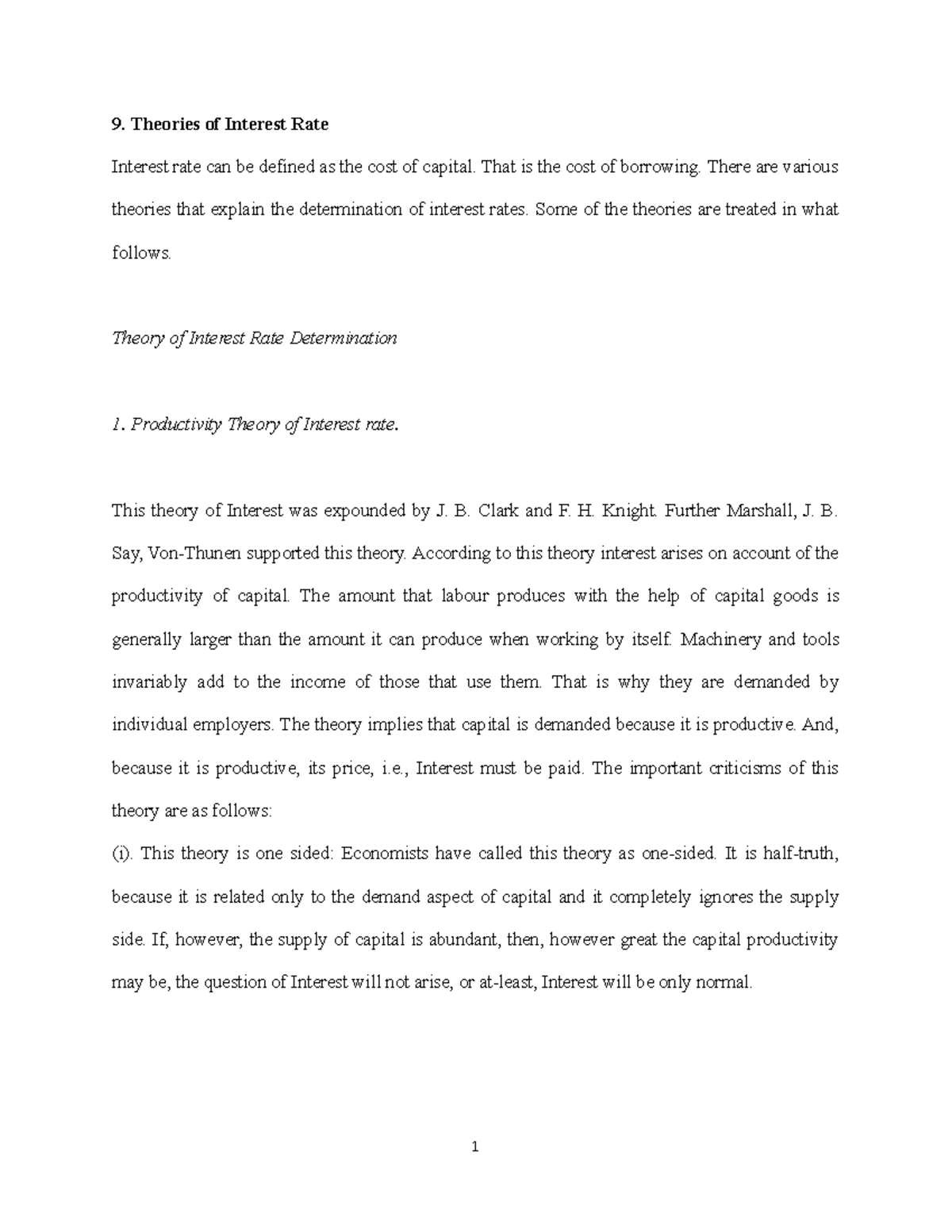 The Theory of Interest Rate - 9. Theories of Interest Rate Interest ...