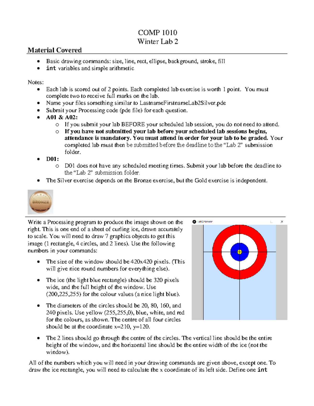 Lab2-COMP1010-Winter 2022 - COMP 1010 Winter Lab 2 Material Covered Basic drawing commands: size ...