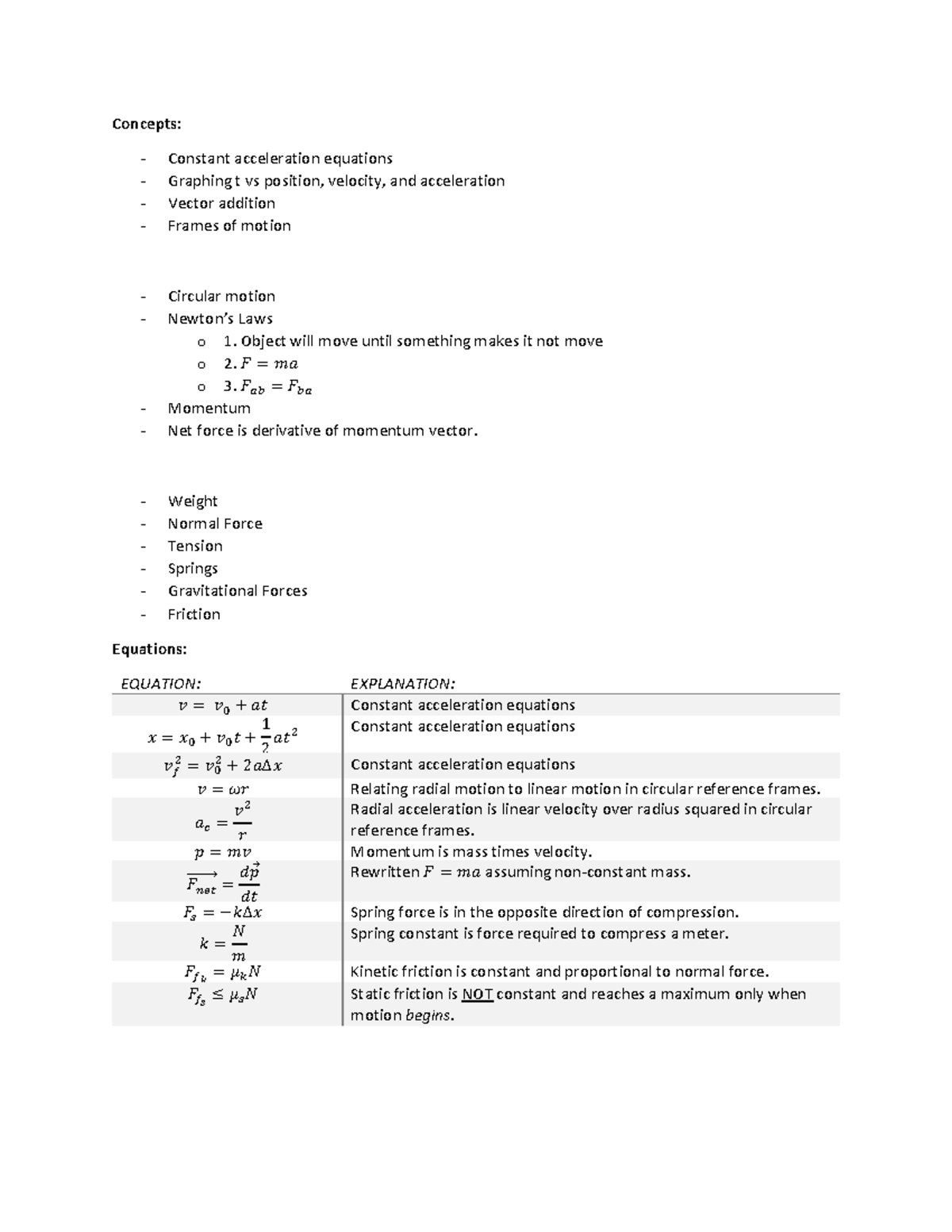 Exam 1 Review - Stelzer, Timothy - Concepts: Constant acceleration ...