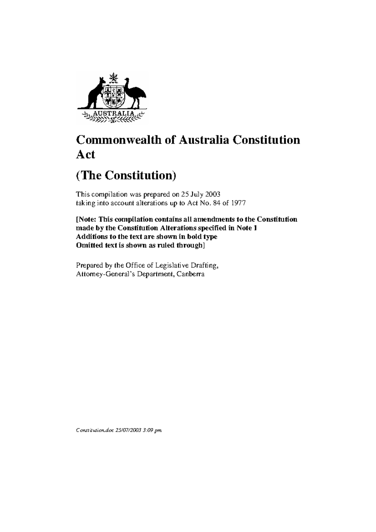 Constitution full-text - Constitution 25/07/2003 3:09 pm Commonwealth of Australia Constitution ...