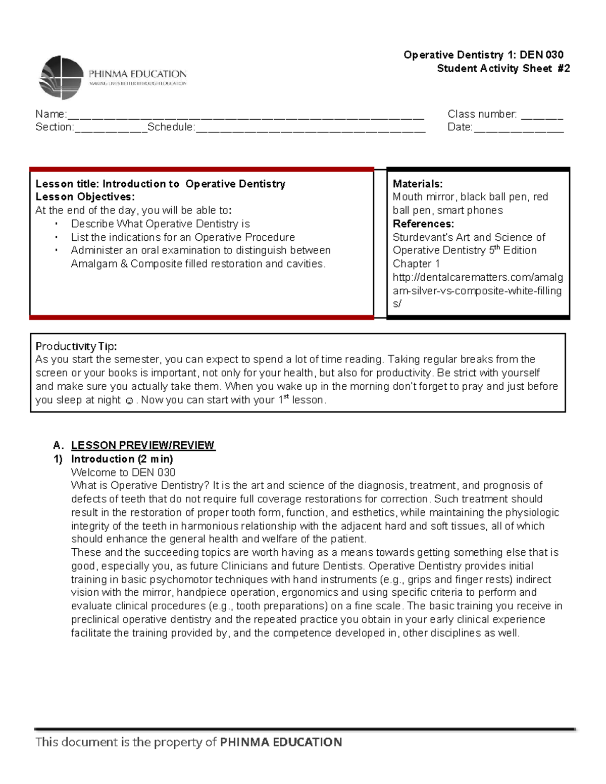 SAS #2 - DEN030 - Opd1 sas2 - Student Activity Sheet - Studocu