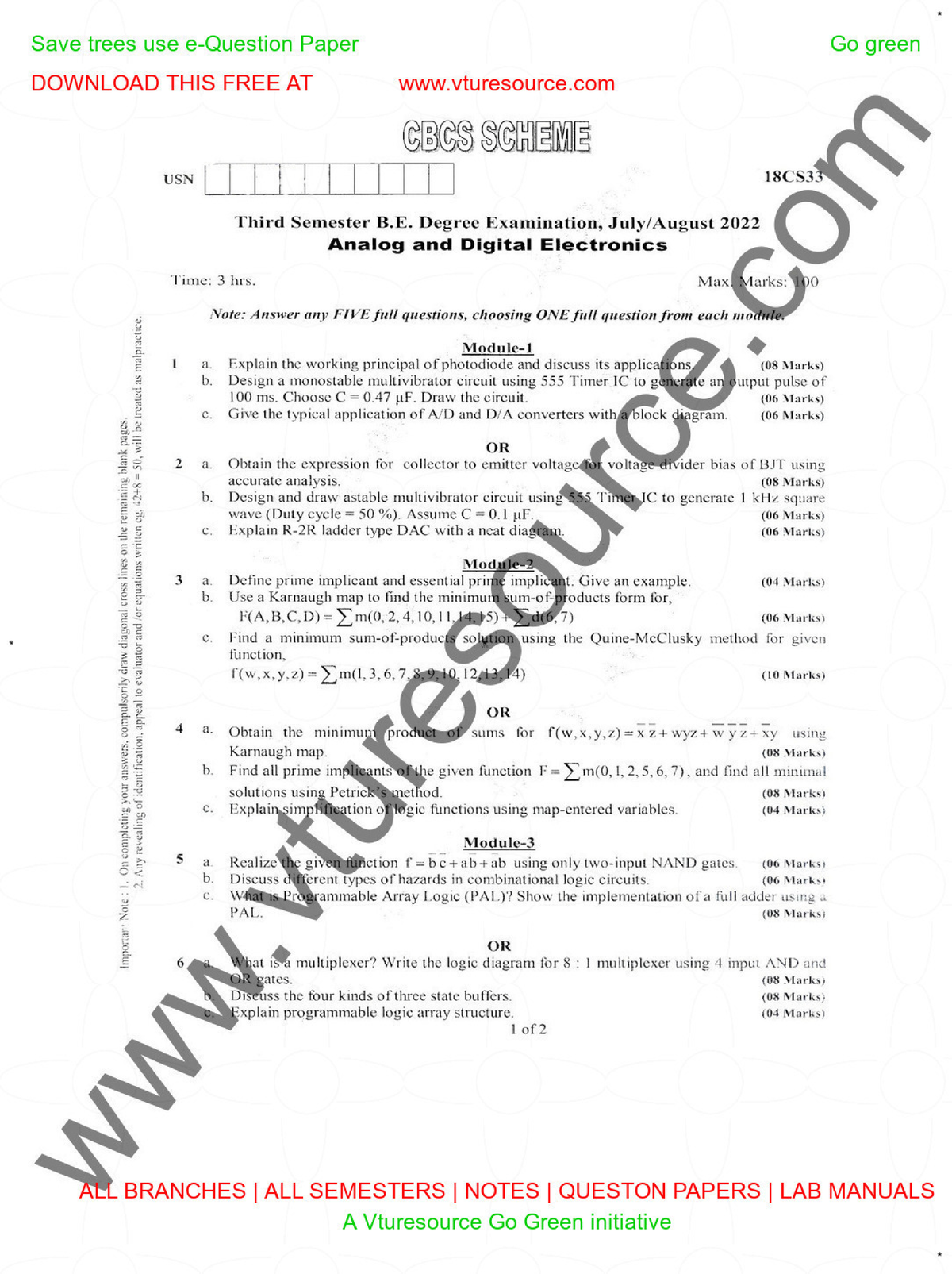 AD Aug-2022 - analog and digital electronics - Studocu
