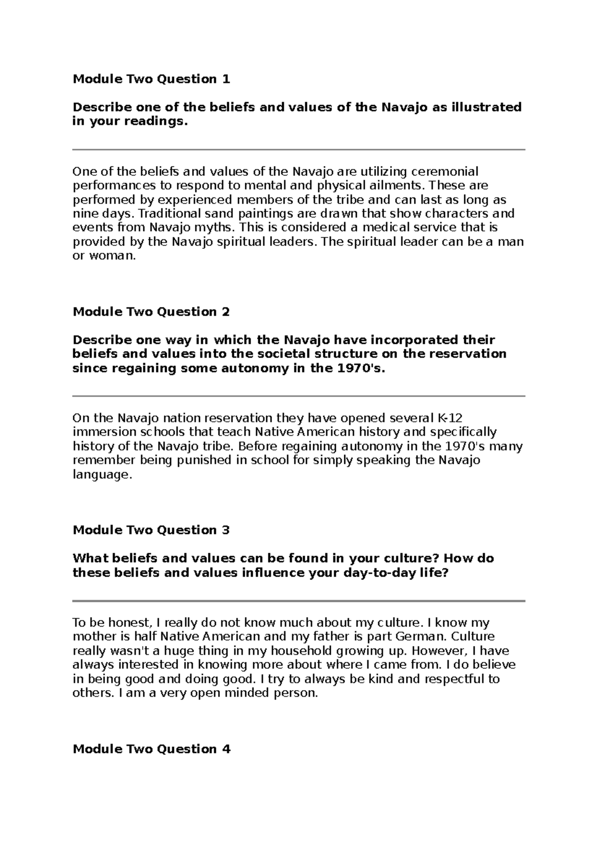 2-3 Short Responses - Module Two Question 1 Describe one of the beliefs ...