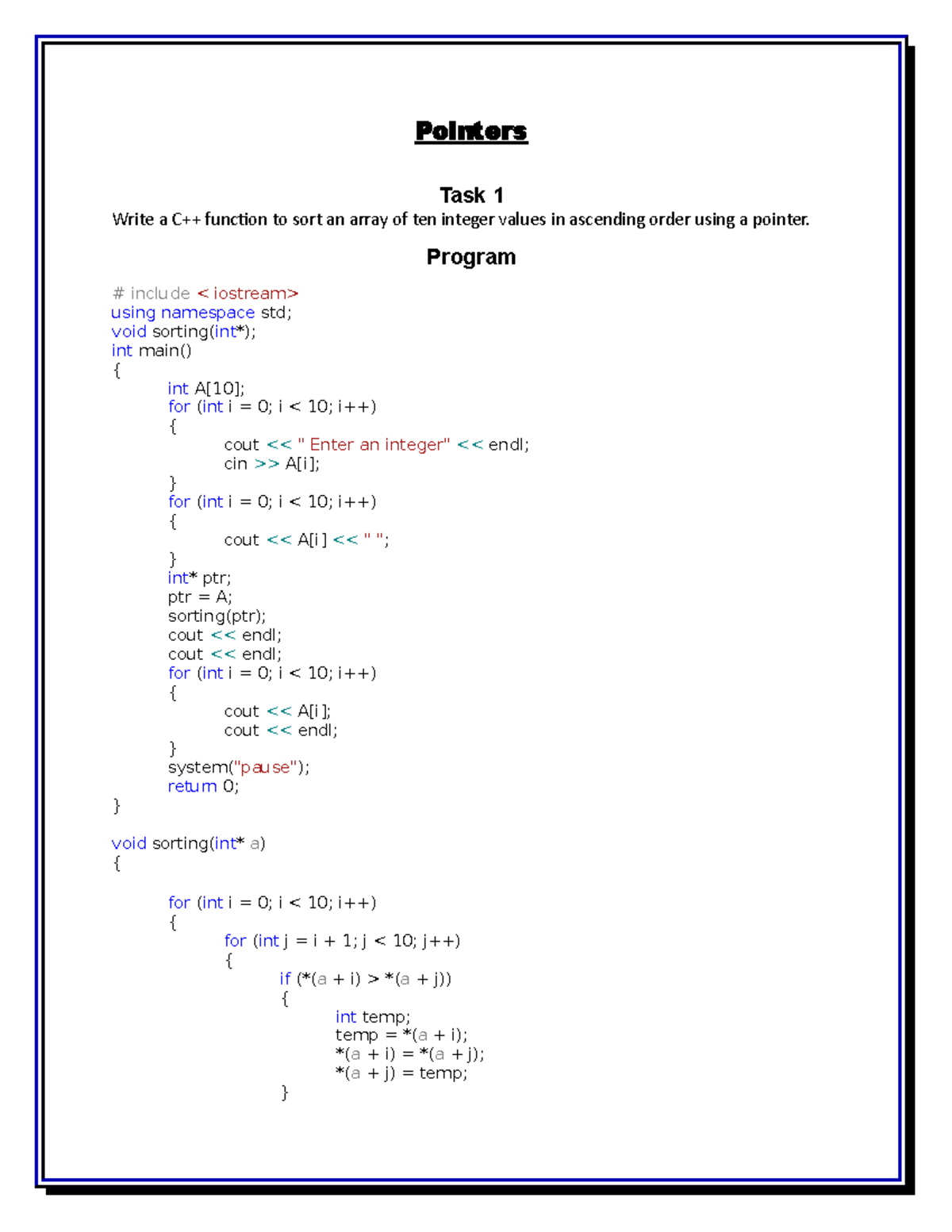 10 Pointers - These documents are regarding C++ programming language. The syntax of C++ language ...