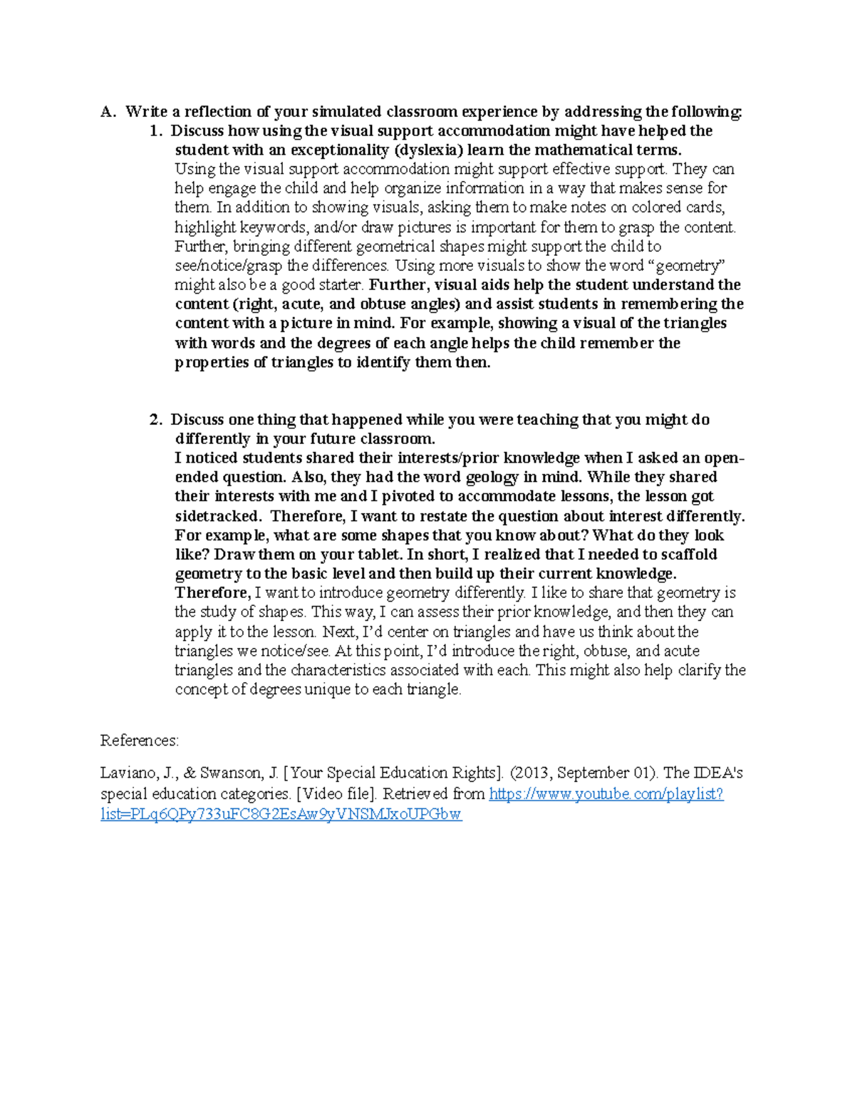 Task 2 Teaching Diverse Learners - A. Write a reflection of your ...