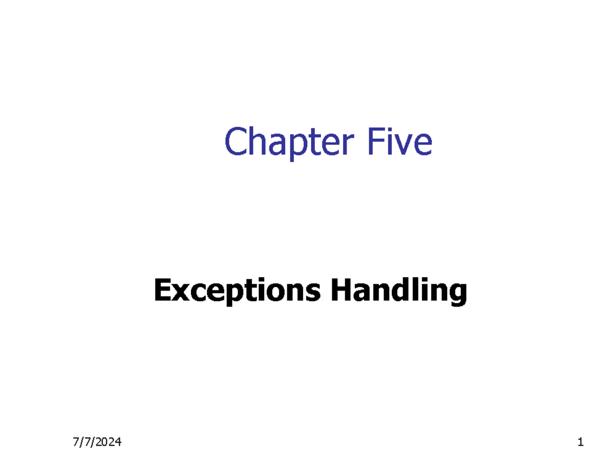 Oop Chapter 5 Exception Handling Chapter Five Exceptions Handling Exceptions An Exception Is