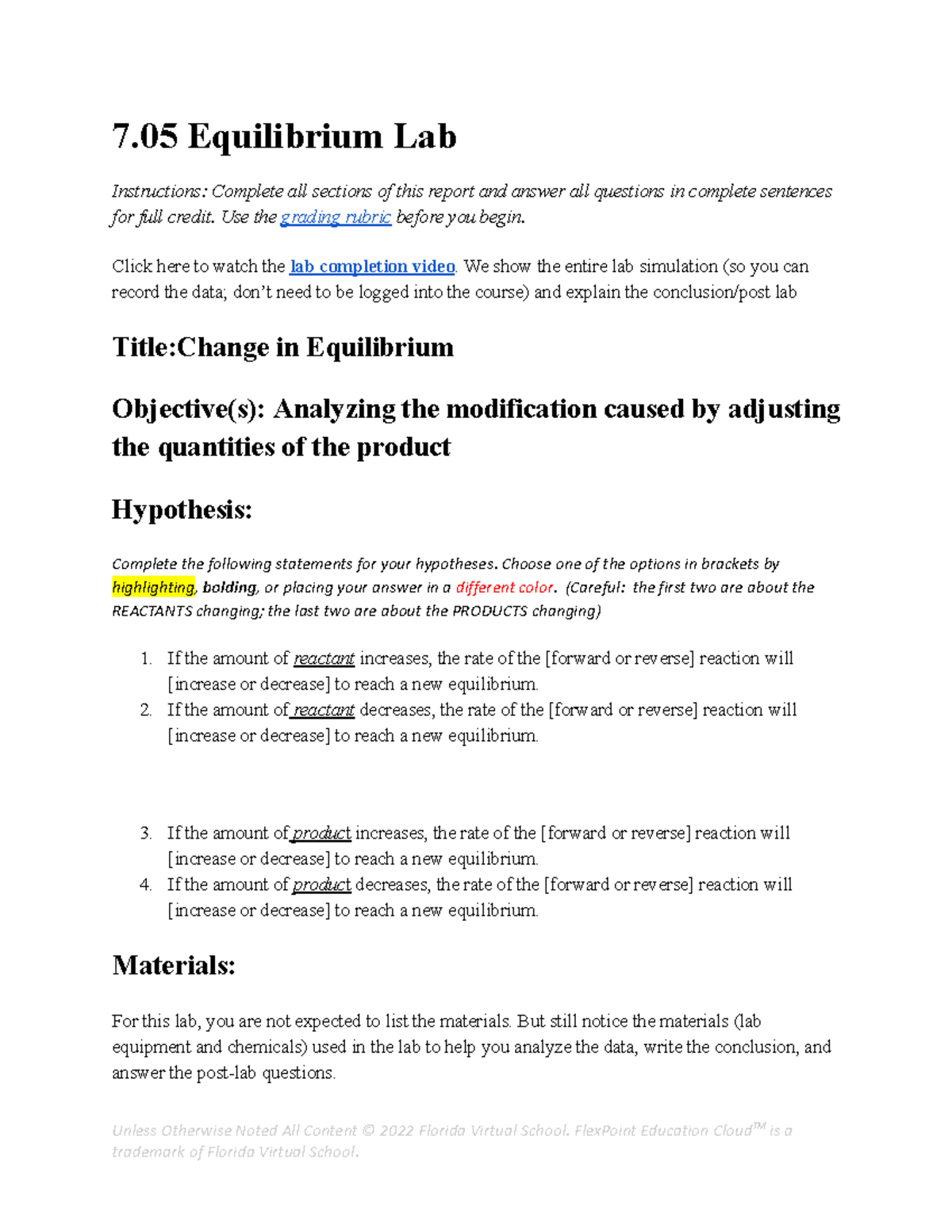 G 7.05 Equilibrium Template - 7 Equilibrium Lab Instructions: Complete ...