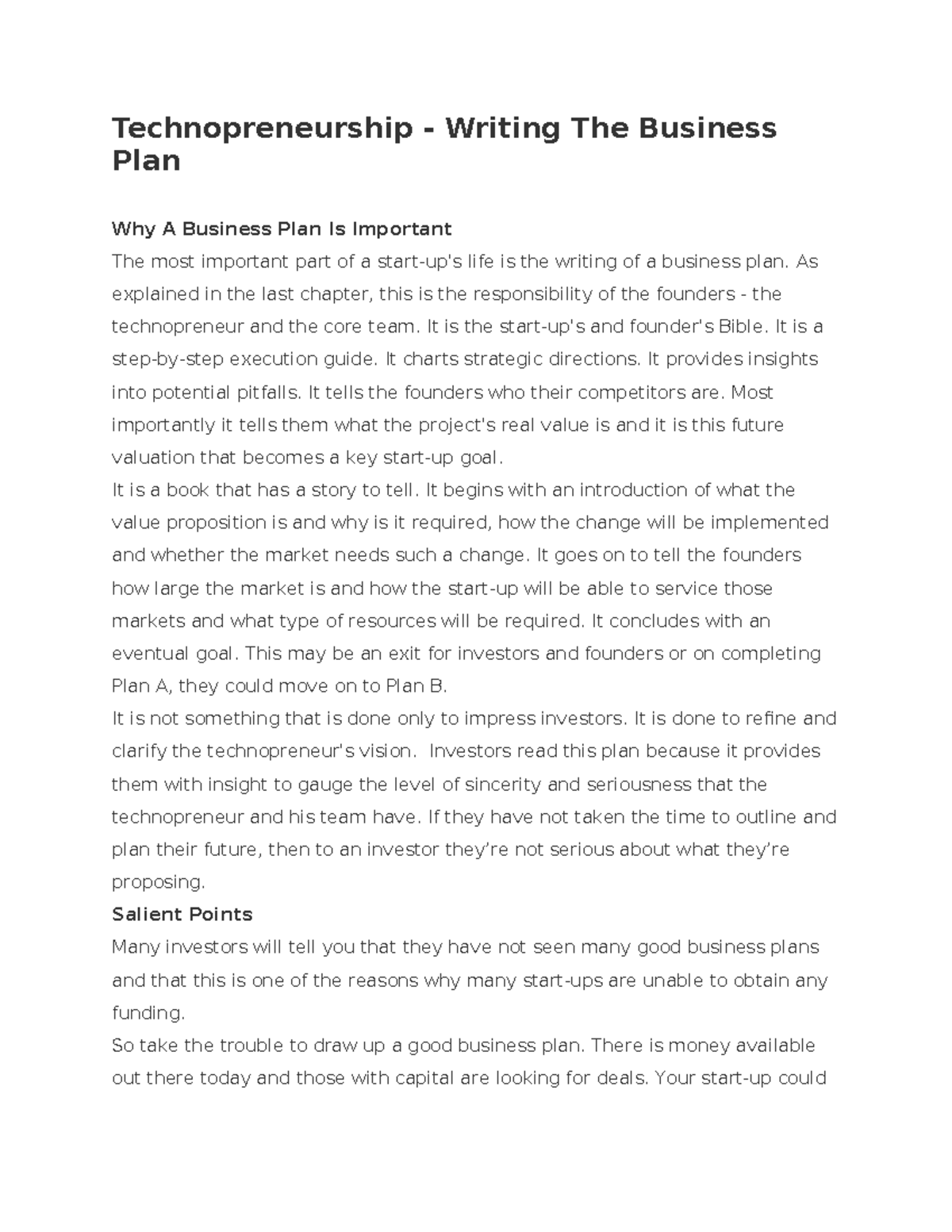 Businessplan - Business plan - Technopreneurship - Writing The Business ...