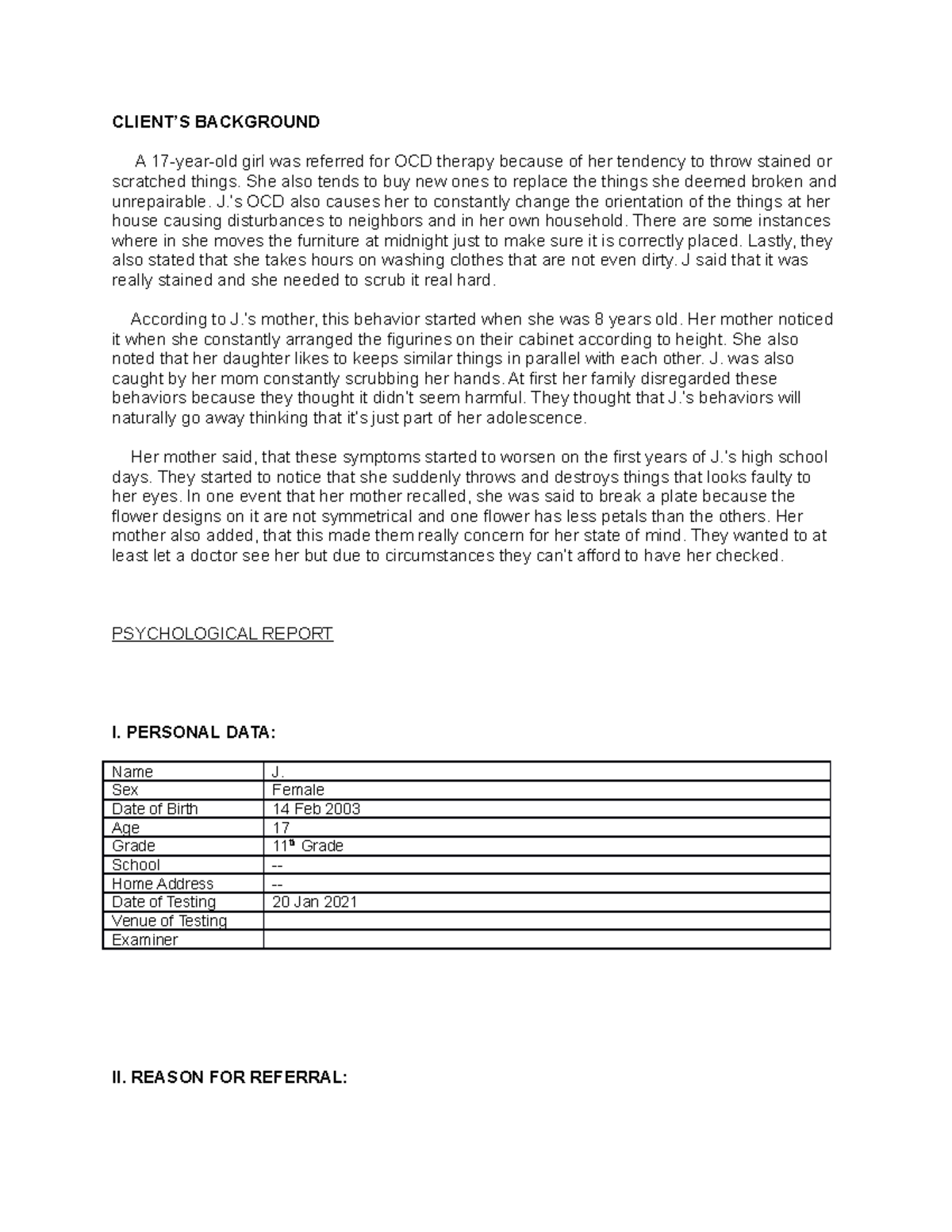 Psyc Report - BS Psychology - Studocu