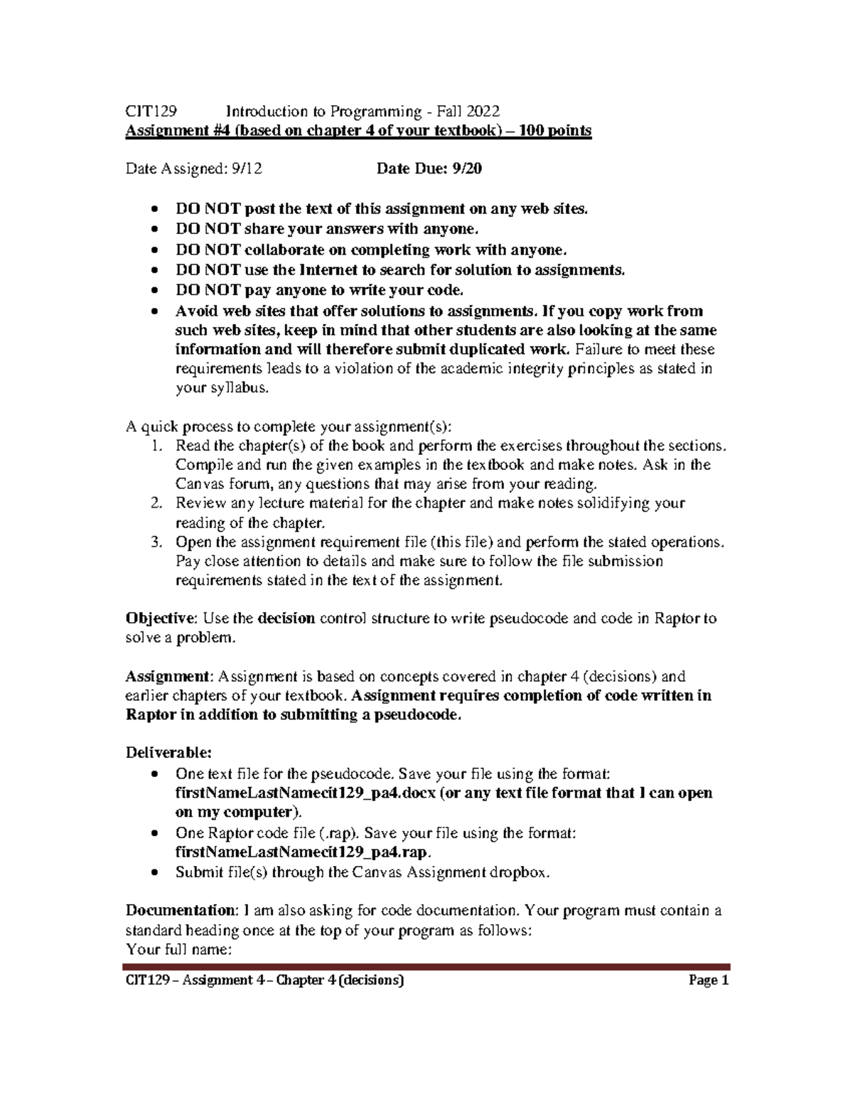 Cit129 hw4 ch4FA22-1 - assignment - CIT129 – Assignment 4 – Chapter 4 ...