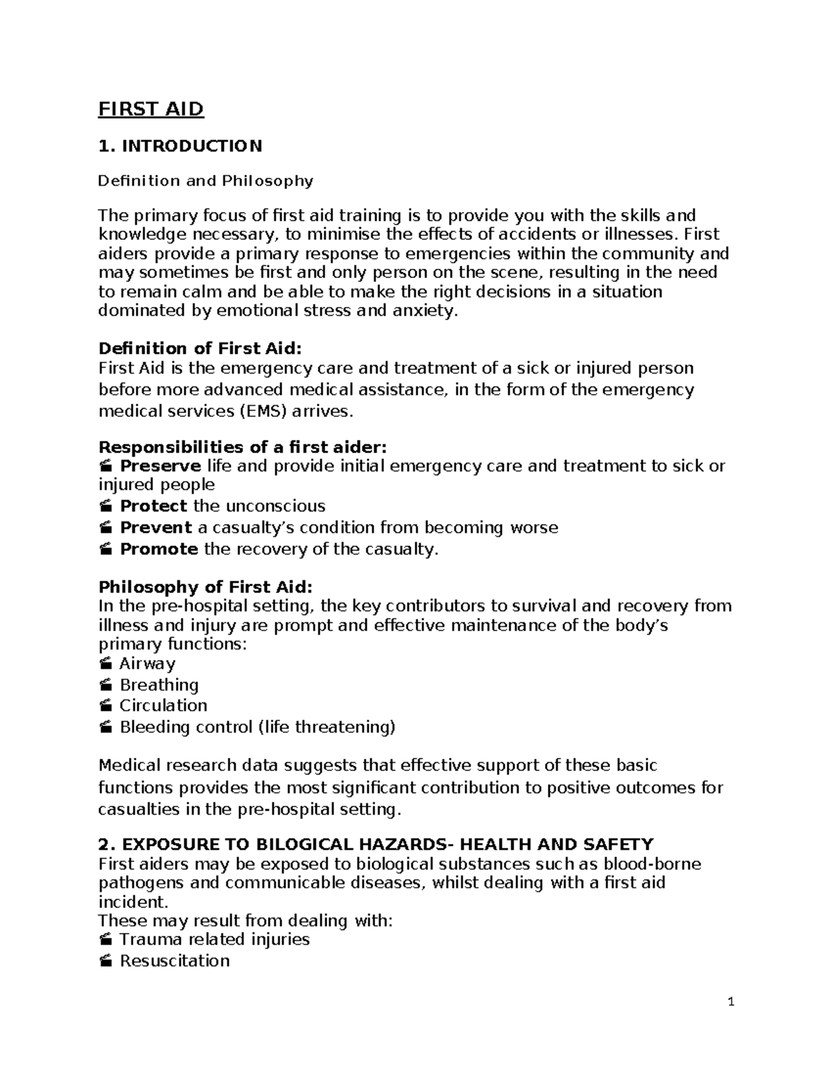 First Aid - its about handling accidents - FIRST AID 1. INTRODUCTION ...