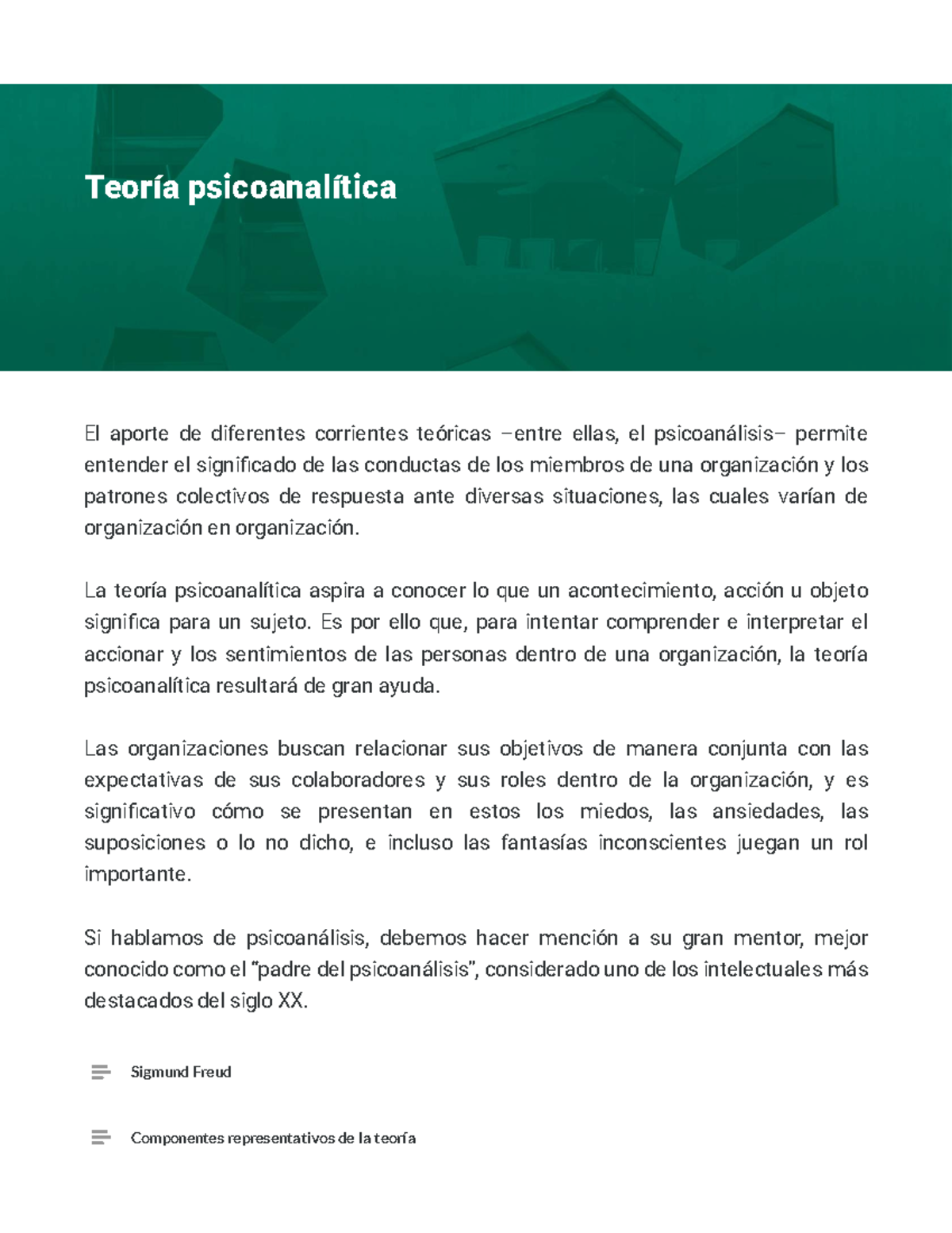 4) Teoría psicoanalítica - El aporte de diferentes corrientes teóricas ...