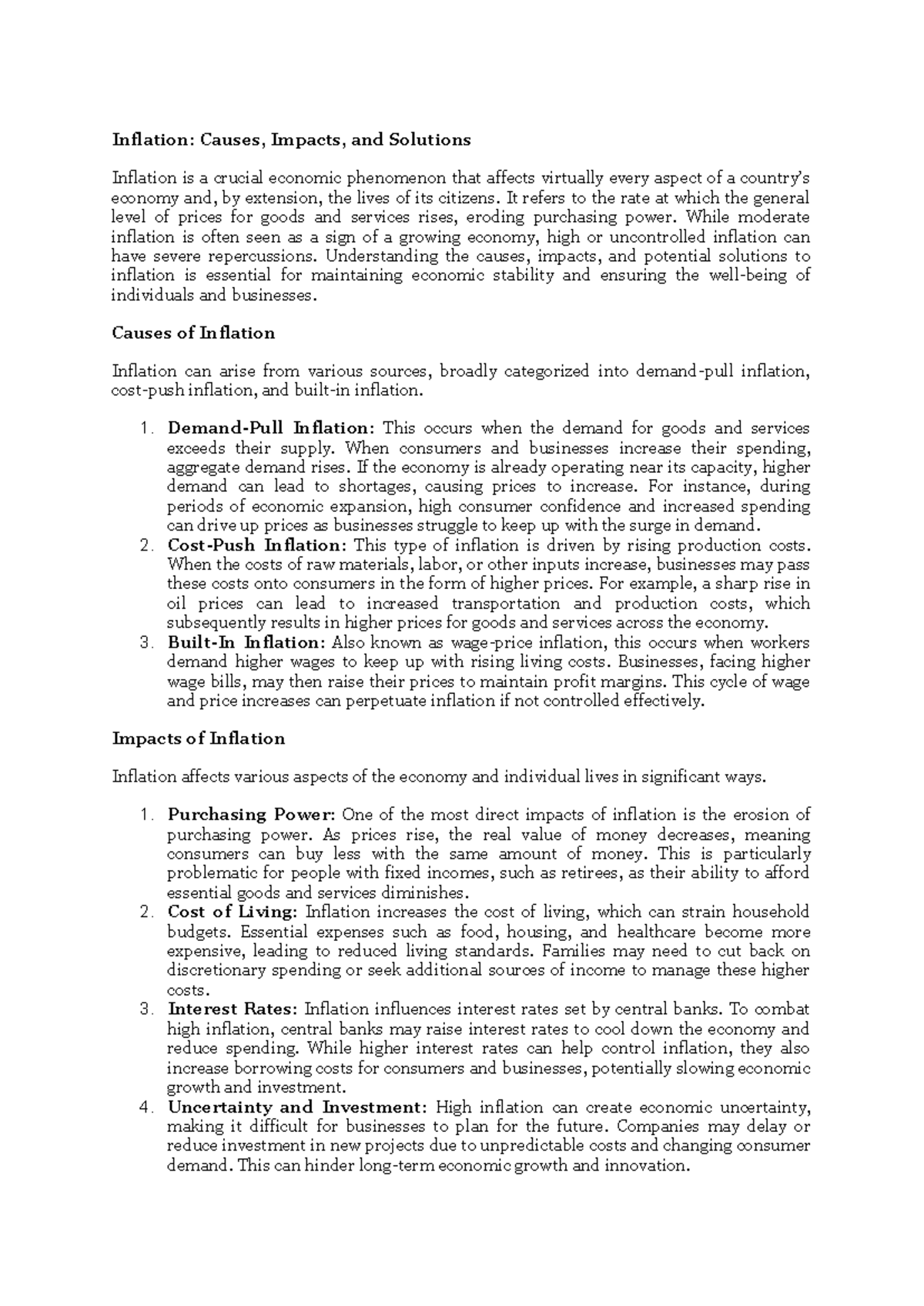 Inflation Causes, Impacts, and Solutions - Inflation: Causes, Impacts ...