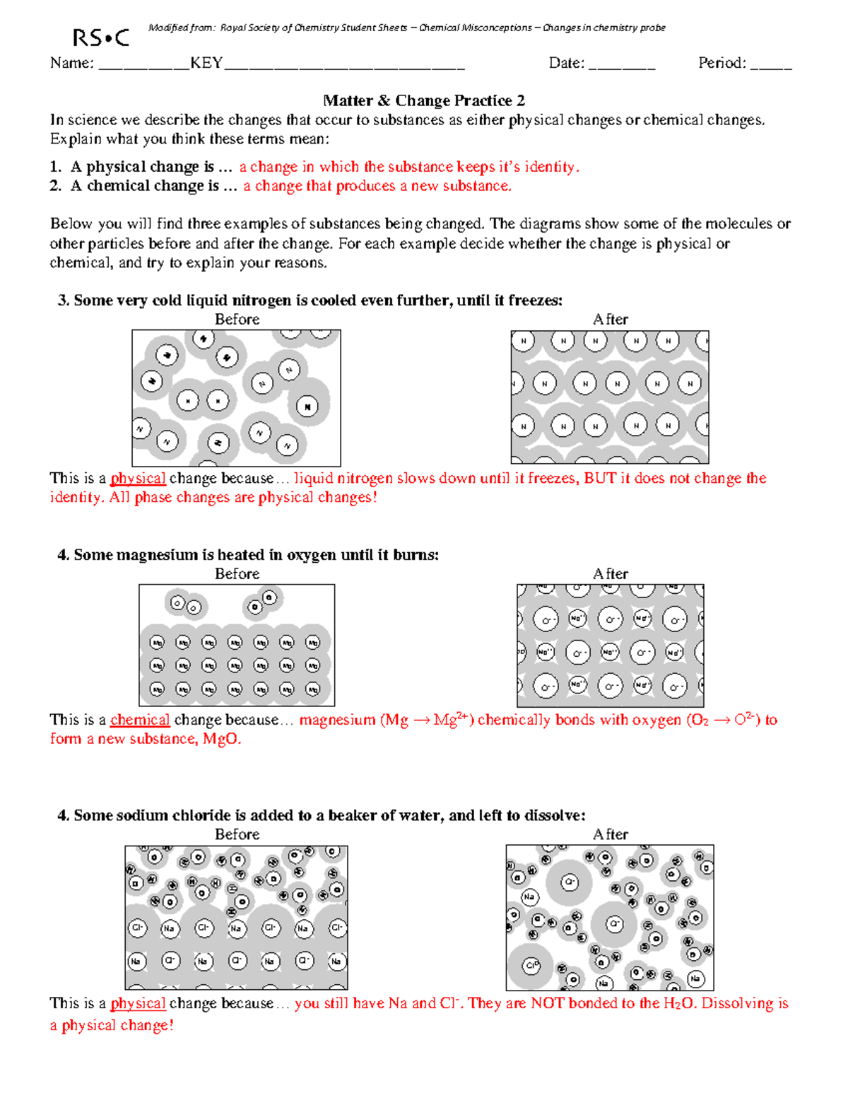 KEY Practice 2 - Properties of Matter - Modified from: Royal Society of ...