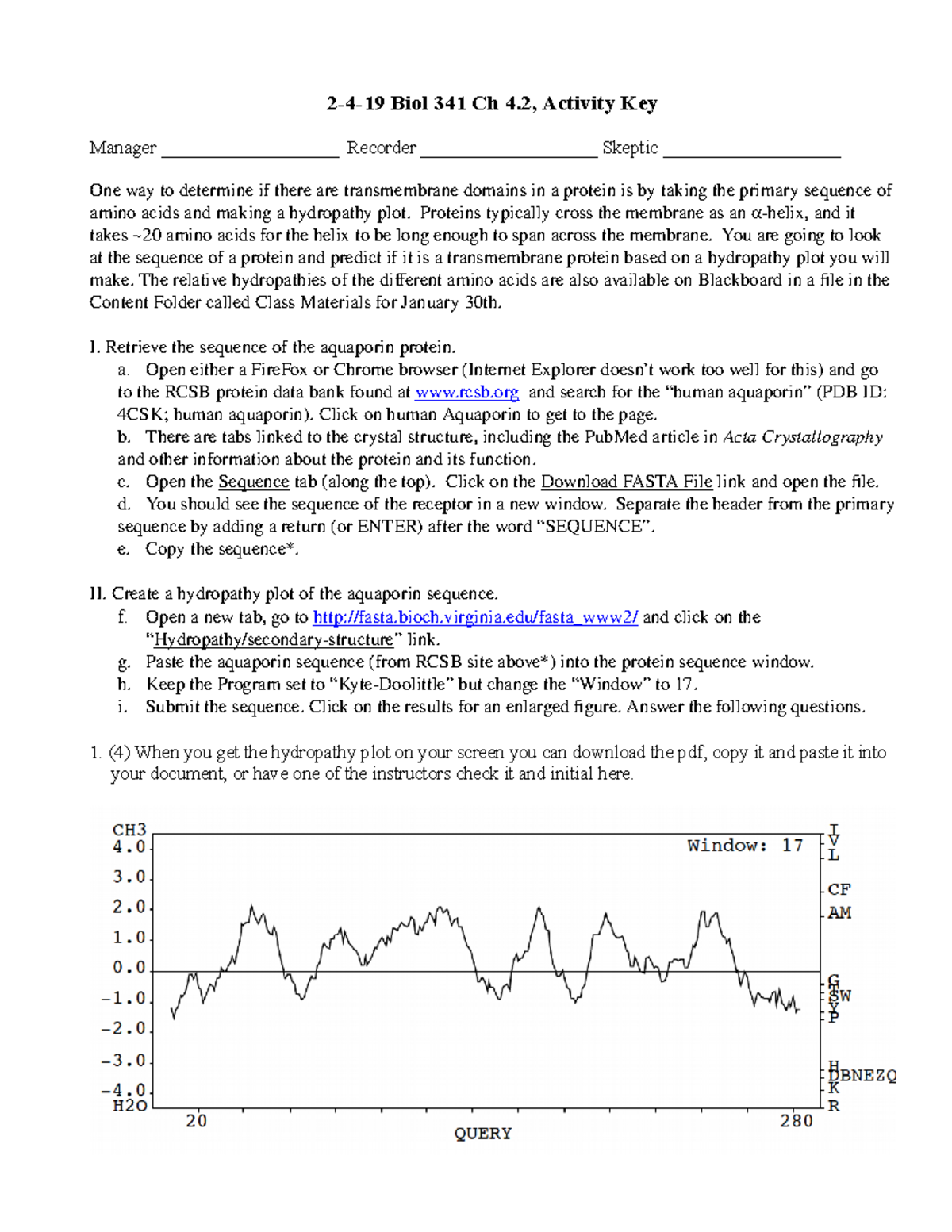 Chapter 4, part 2 Activity Key Cell Biology 341 - 2-4-19 Biol 341 Ch 4 ...
