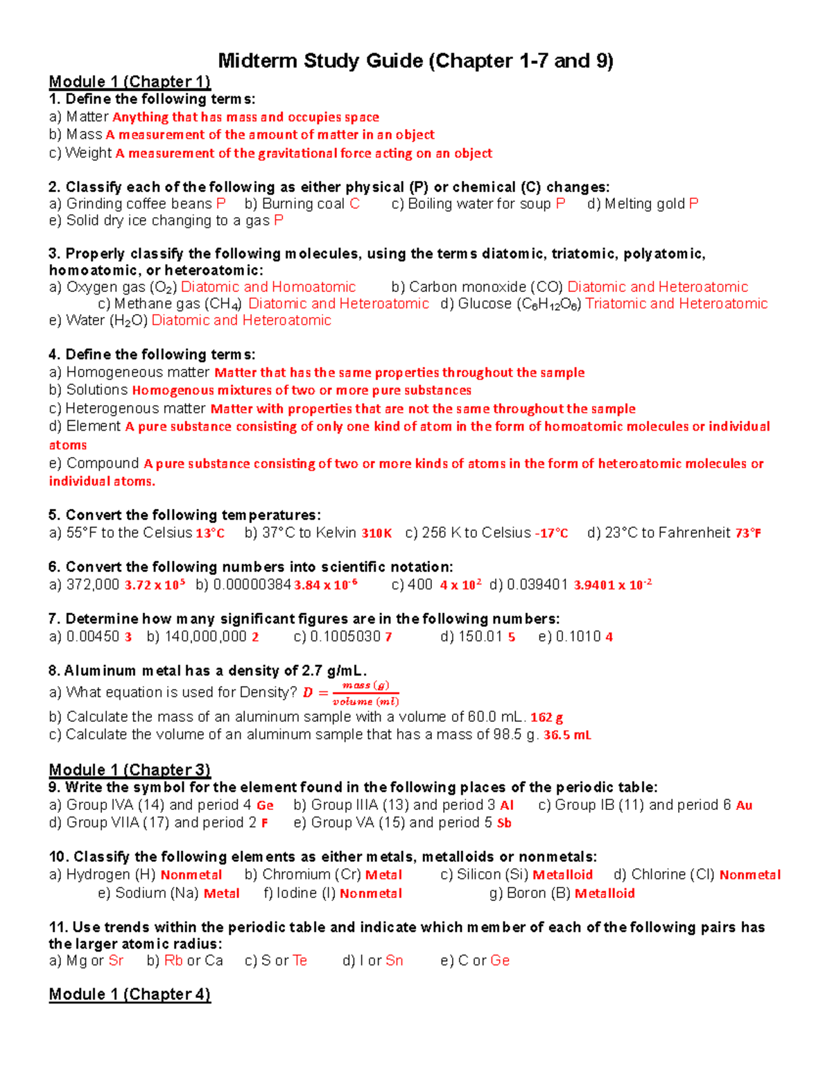 Midterm Study Guide - Answer Key - Midterm Study Guide (Chapter 1-7 and 9) Module 1 (Chapter 1 ...