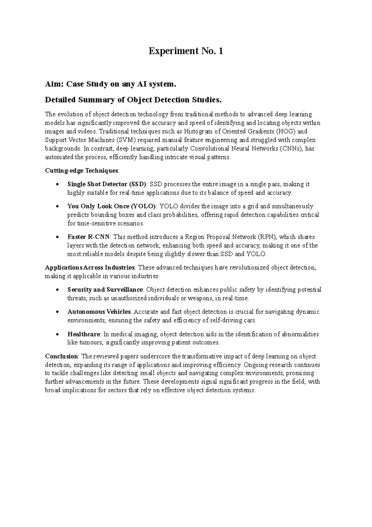 Exp1 - Artificial intelligence - Experiment No. 1 Aim: Case Study on any AI system. Detailed ...