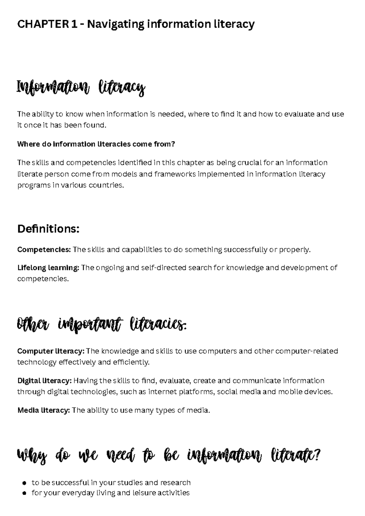 AIM notes - CHAPTER 1 - Navigating information literacy Information ...