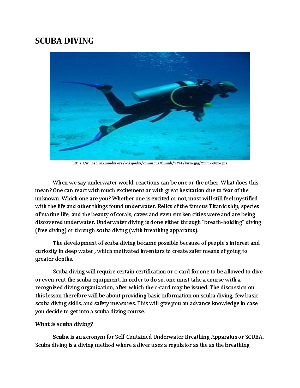 Week 006 Scuba Diving - PHYSICAL EDUCATION AND HEALTH G12 - SCUBA ...