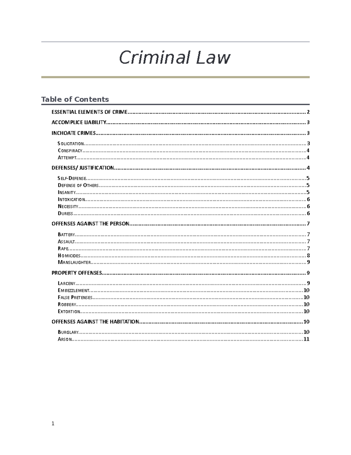 Criminal Law Outline - Criminal Law ESSENTIAL ELEMENTS OF - Studocu