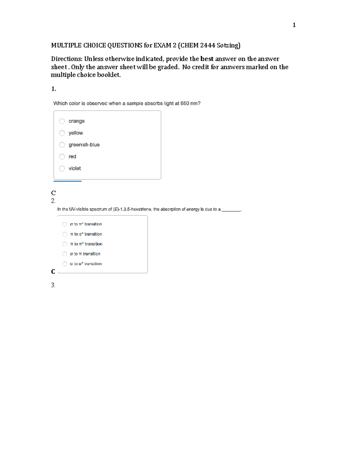 Sotzing Exam 2 - Exam 2 answers - MULTIPLE CHOICE QUESTIONS for EXAM 2 ...