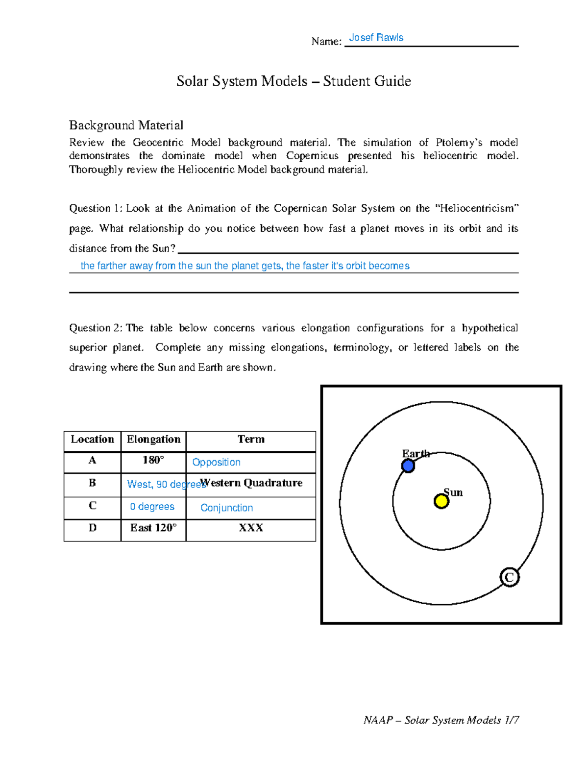 Solarsystemmodels - Answer key for the solar system models from UCA ...