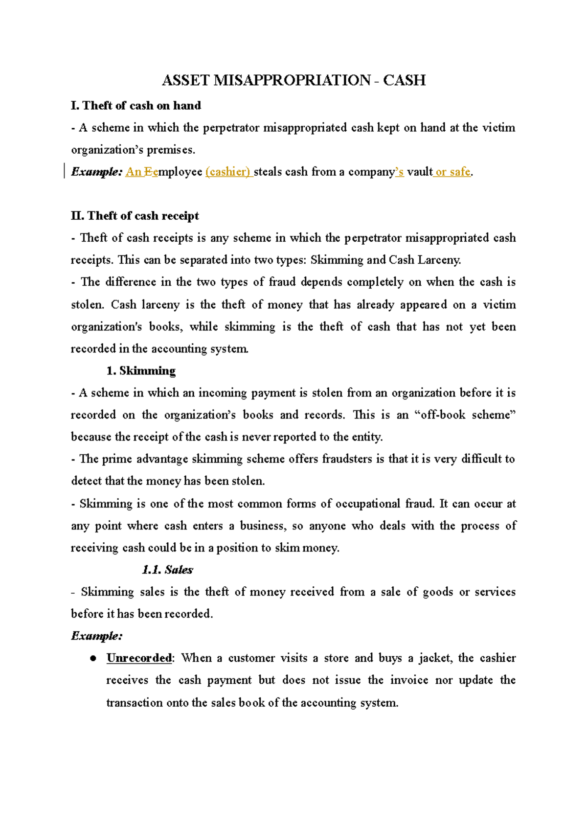 Group 2 Asset misappropriaton Cash on hand and Receipts - ASSET ...