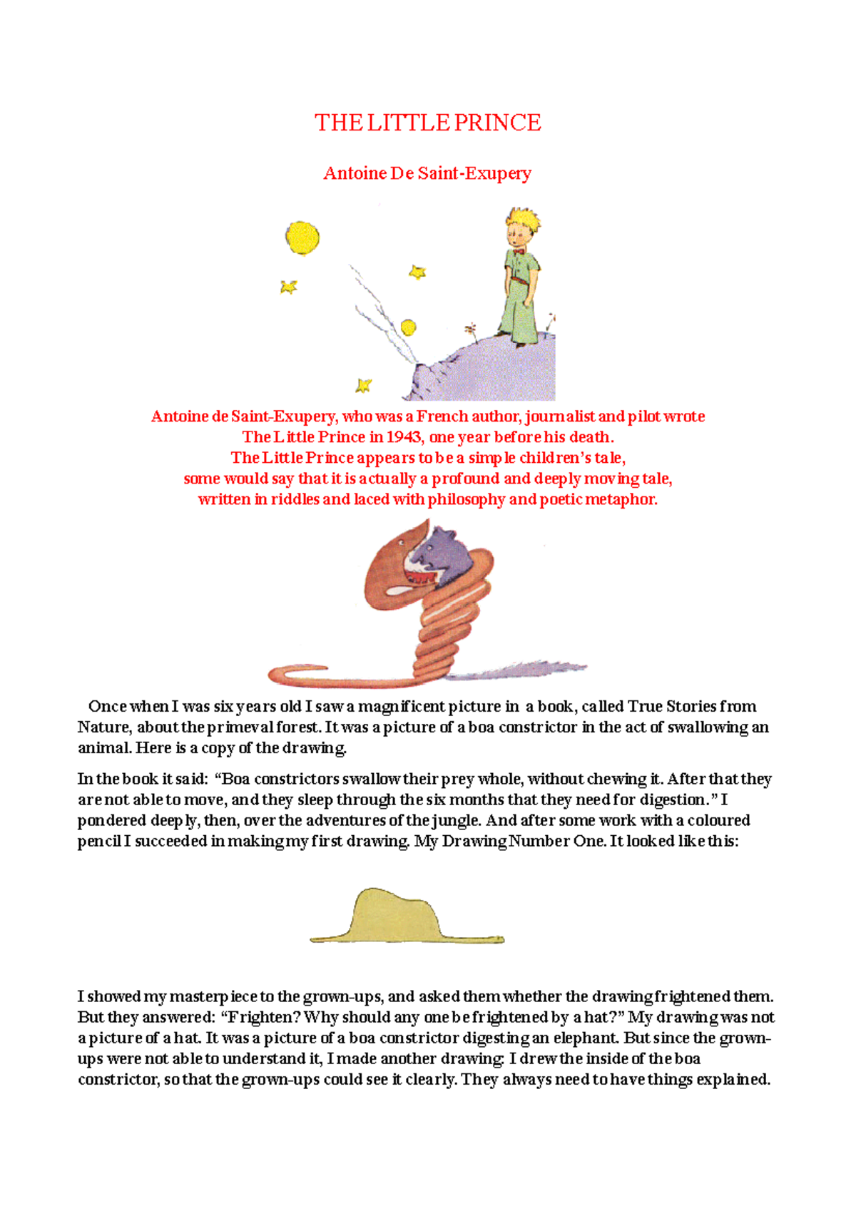 THE Little Prince - THE LITTLE PRINCE Antoine De Saint-Exupery Antoine ...