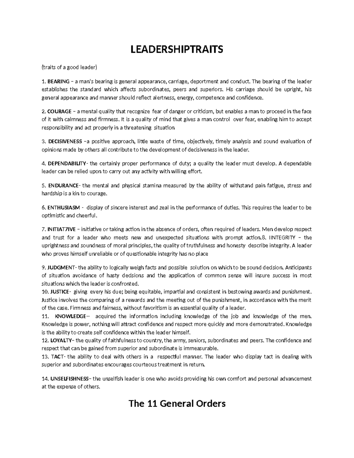 ROTC Reviewer 01 2023 - LEADERSHIPTRAITS (traits of a good leader) 1 ...