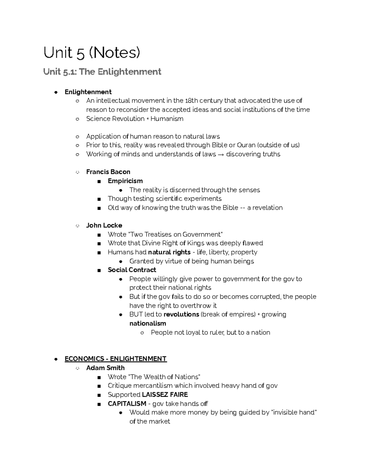 APWH (Period 3 1750-1900) - Unit 5 (Notes) Unit 5: The Enlightenment ...