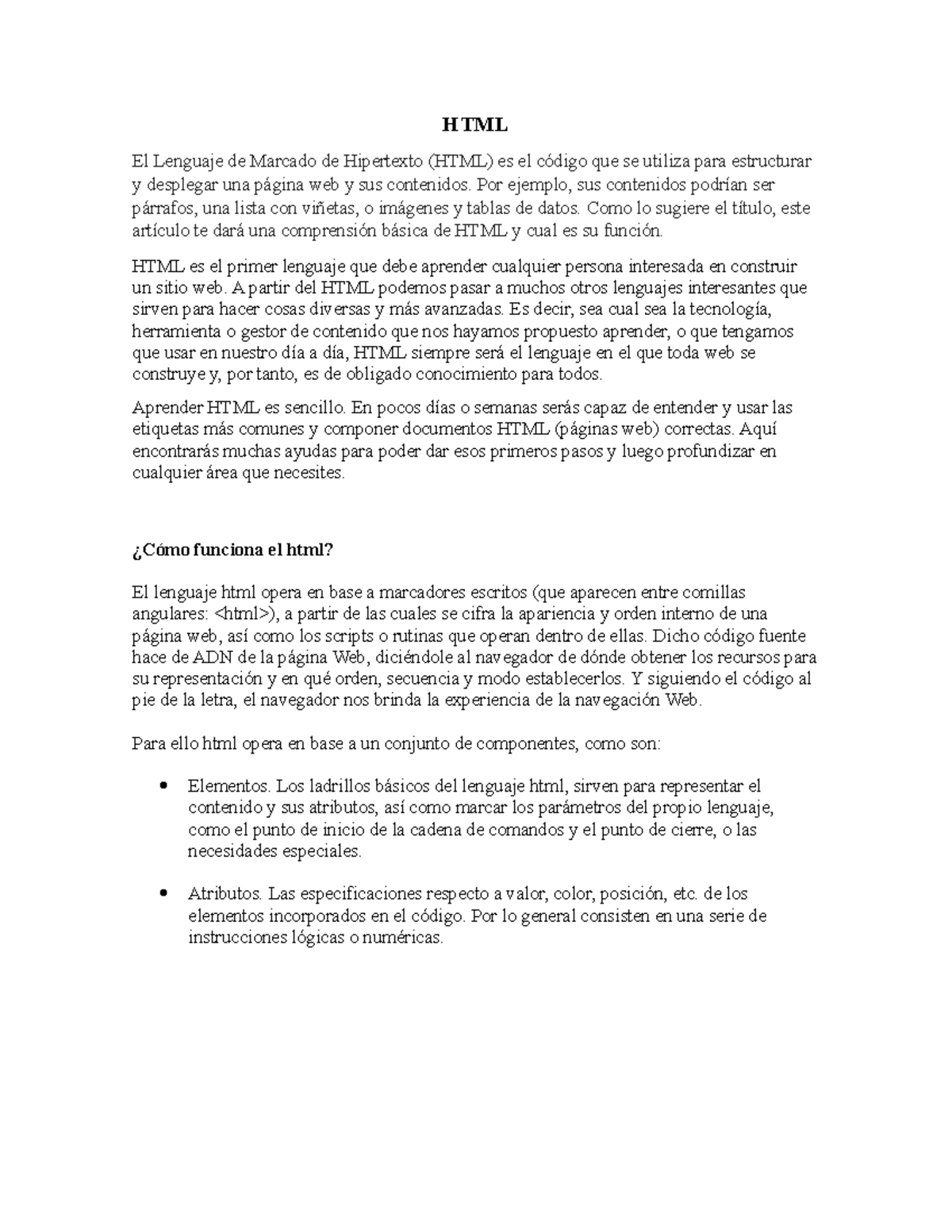 Trabajo Que es HTML - HTML El Lenguaje de Marcado de Hipertexto (HTML ...