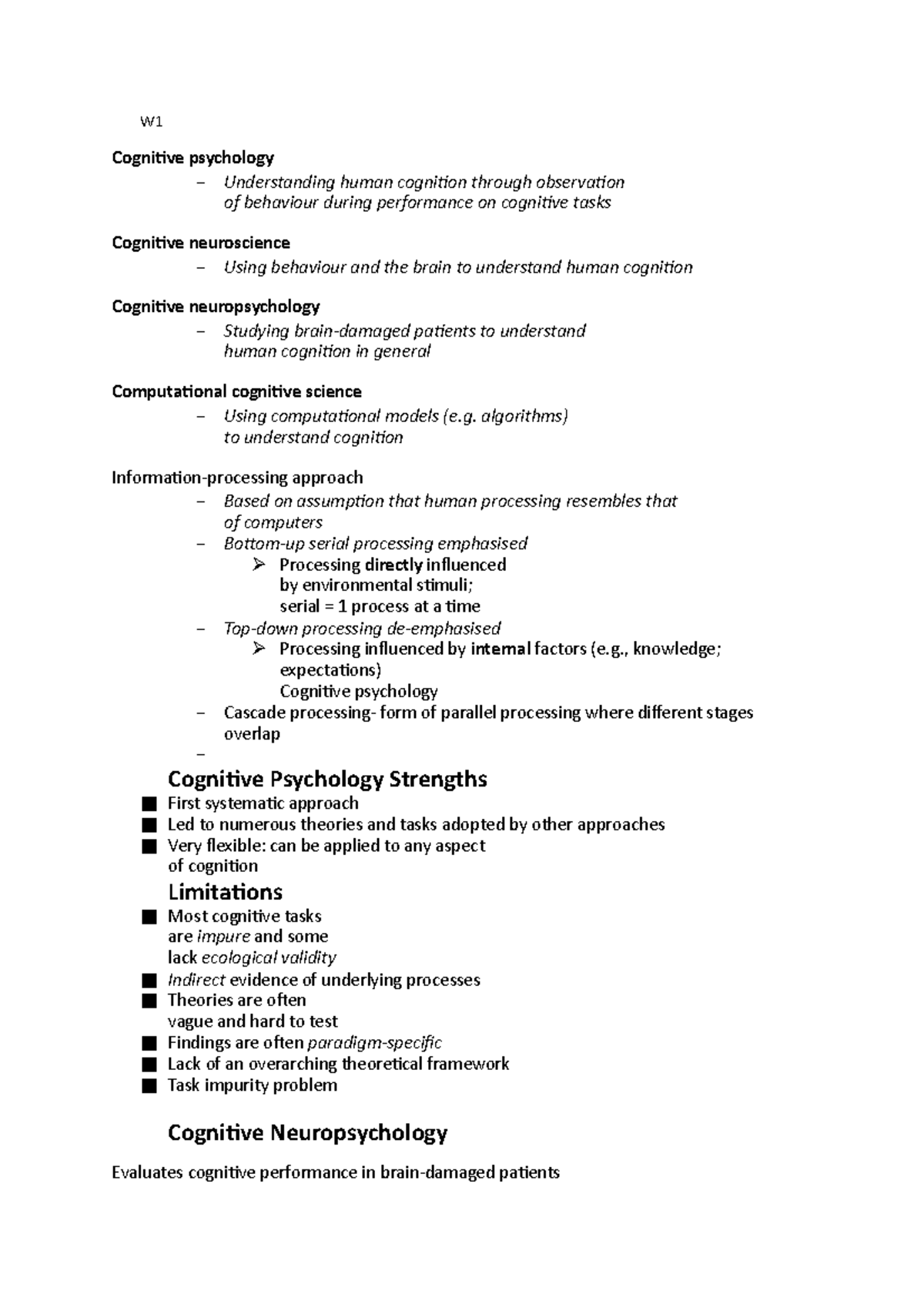 Exam notes - W Cognitive psychology Understanding human cognition ...