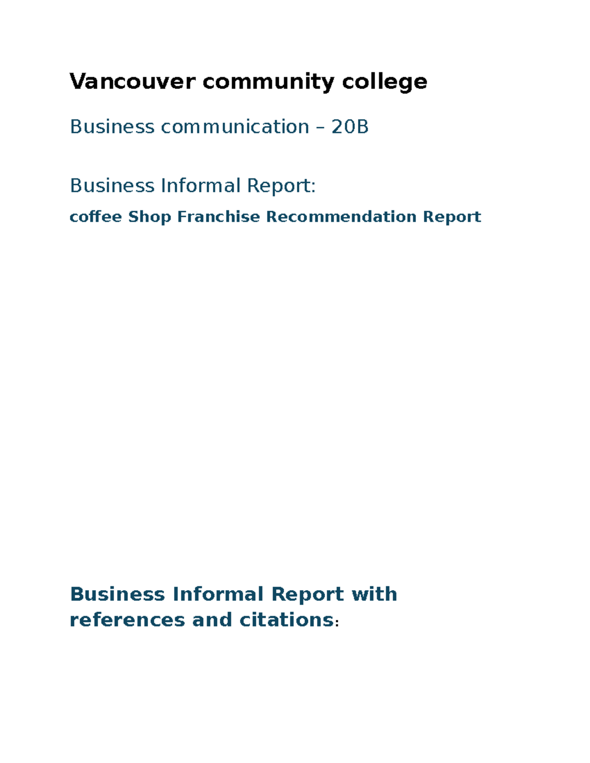 Informal business report 20B - Vancouver community college Business ...