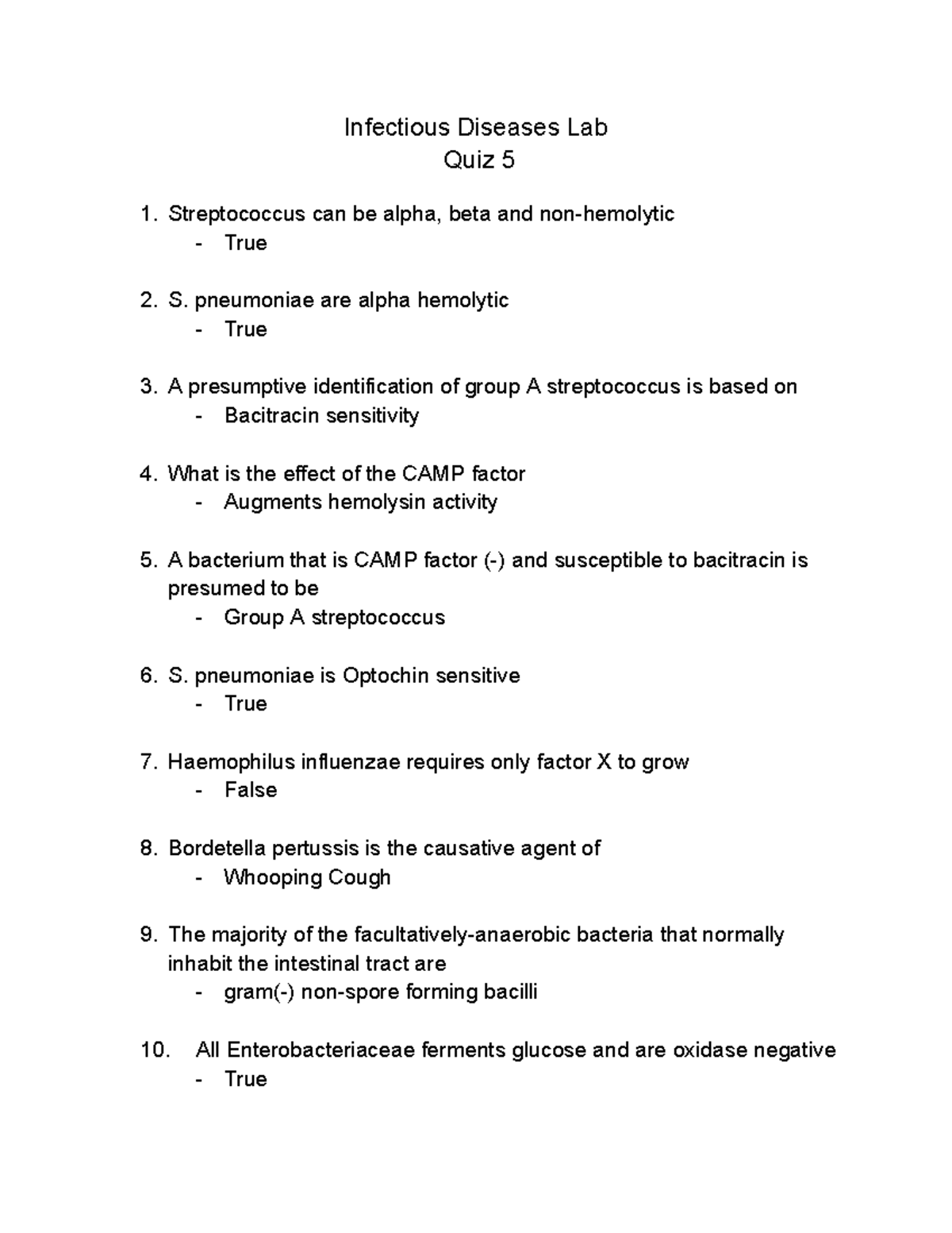 Infectious Diseases Lab Quiz 5 - Infectious Diseases Lab Quiz 5 ...