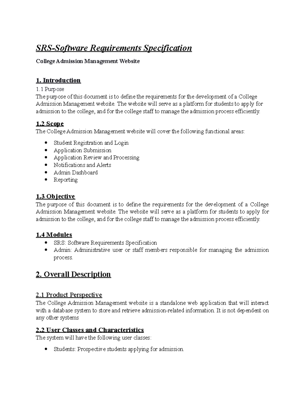 SDP MINI Project 1 - good - SRS-Software Requirements Specification ...